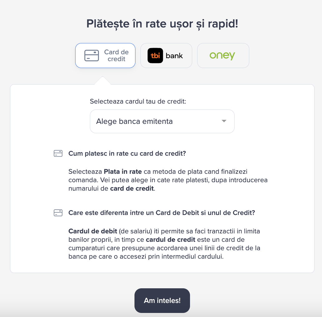 Cum platesc in rate, prin card de credit